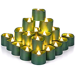 Homemory 24Pcs Green Tea Lights Battery Operated, Flameless Flickering Green Candles, Holiday Candles for Christmas, Home Decor, Theme Party