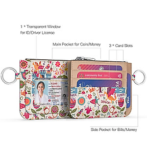 Rose Lake RFID Blocking Credit Card Holder Wallet Slim Card Case Front Pocket Wallet with Key Ring for Women Girls (Colorful Garden)