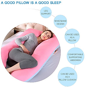 MINGPINHUIUS Pregnancy Pillow U Shaped Full Body Maternity Pillow for Sleeping, 57 Inch Pregnant Women Pillow with Removable Velvet Cover (Pink/Blue)