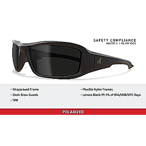 EDGE Brazeau Safety Glasses, Polarized Lenses, Non-Slip, Impact/Scratch Resistant, 99.9% UV Protect, ANSI Z87 Rated (Black Frame, Polarized Smoke)