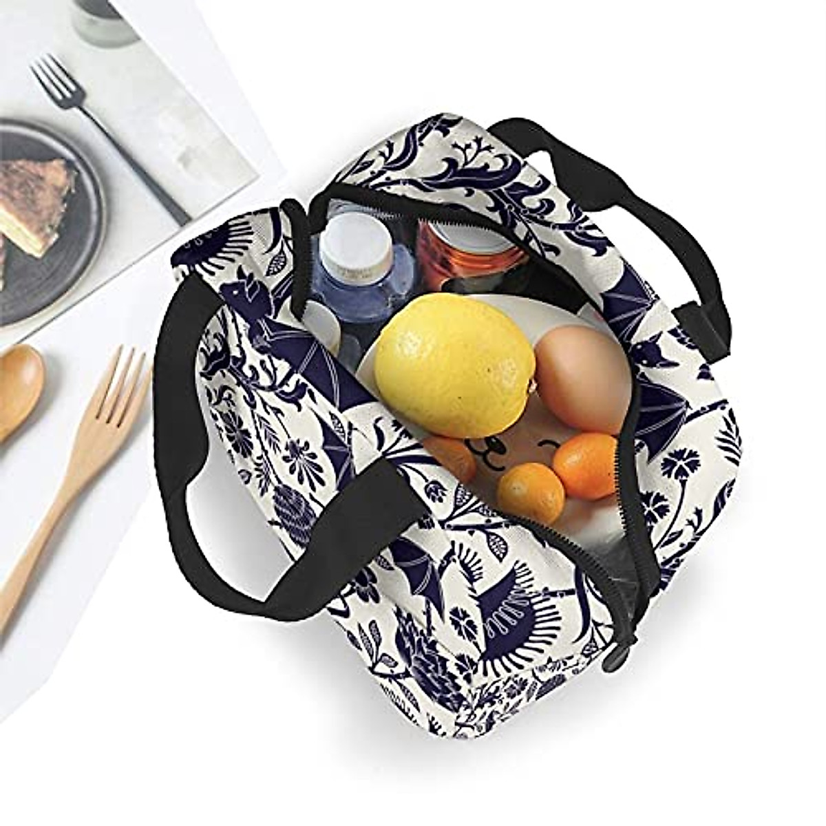 Halloween Bat Flower Lunch Bag Insulated Tote Cooler for Women ,small Lunch Box bags Reusable Womens Freezable Cooling cute Halloween Bat Flower with Container Waterproof