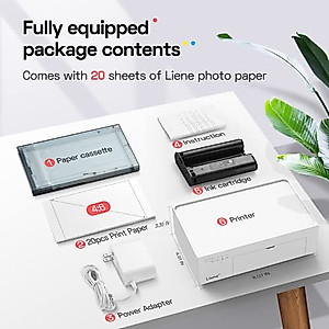 Liene White M200 4x6'' Photo Printer Battery Edition, Wireless Photo Printer for iPhone Android, Dye Sublimation Printing Full-Color Photo 20-Sheet, Portable Picture Printer Ideal for Travel Home Use