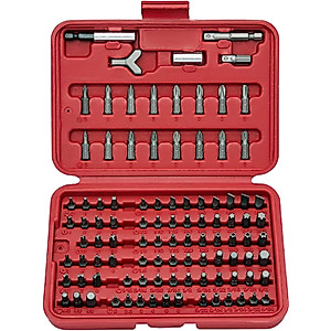 NEIKO 10048A Security Bit Set 100-Piece Set Cr-V Steel 1/4-inch Adapters Phillips Slotted Hex Torx Star Tamperproof Pozi Square Spanner Torque Tri-Wing Clutch Spline Wing Nut, Security Torx Bit Set