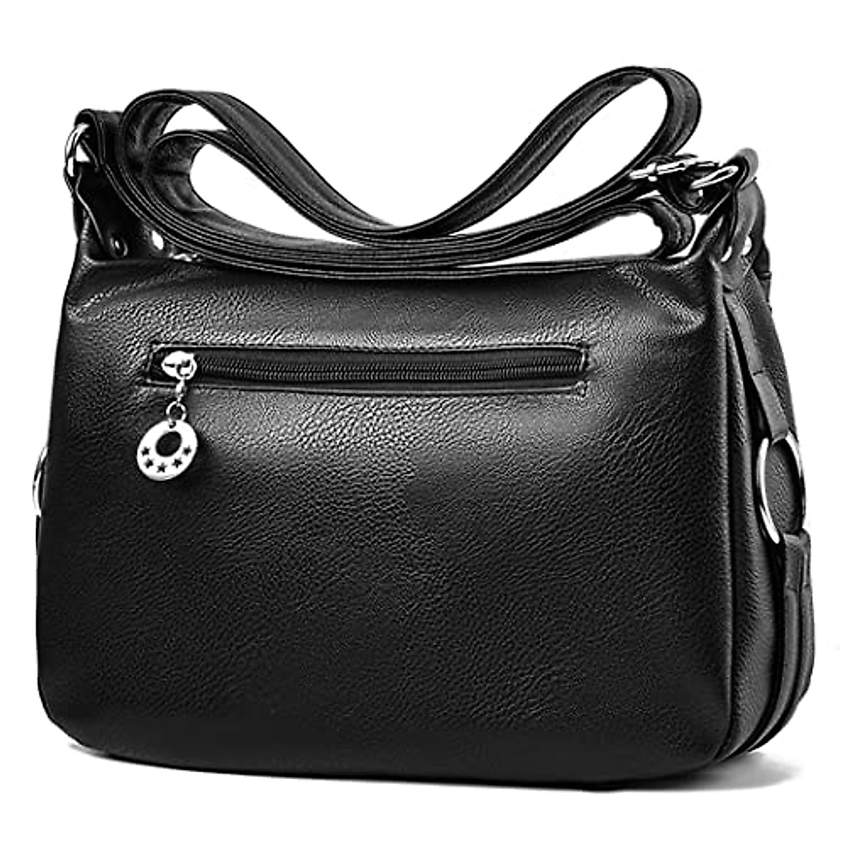 TianHengYi Leather Crossbody Bag for Women Multi Pockets Shoulder Purse Messenger Bag Ladies Lightweight Pocketbook (Black)