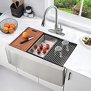 33 Inch Farmhouse Sink Workstation-Bokaiya 33x22 Stainless Steel Farm Sink Apron Front Workstation Kitchen Sink 16 Gauge Single Bowl Deep Kitchen Sink with Cutting Board