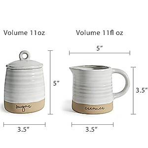 Barnyard Designs Ceramic Stoneware Sugar Creamer Set, 11oz Creamer Pitcher and Sugar Bowl with Lid, Vintage Farmhouse Sugar Creamer Dispenser Container Holder, Sugar Cube Dish Coffee or Tea, Ivory/Tan