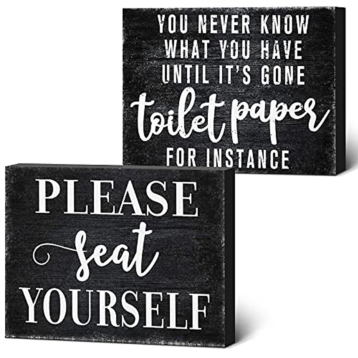 2 Pieces Funny Farmhouse Bathroom Decor You Never Know What You Have Until It's Gone Toilet Paper Sign Please Seat Yourself Sign Humor Toilet Box Plaque for Toilet Decoration, 4 x 5 Inch (Black)