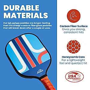 Nettie Pickleball Co - Classic Pickleball Paddle | USA Pickleball Association Approved | Lightweight Carbon Fiber Honeycomb Core (Bedford)