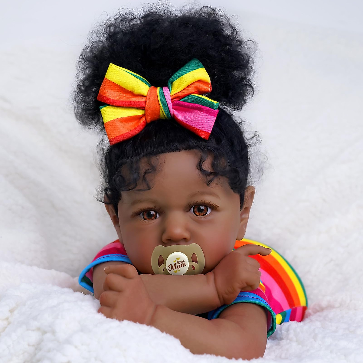 JIZHI Reborn Baby Dolls Black with Lifelike Soft Body African American Realistic-Newborn Girl Doll 22 Inch Best Birthday Gift Set and Toy Accessories Gift for Kids Age 3