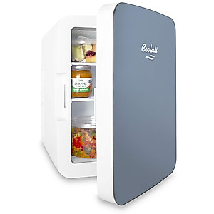 Cooluli 10L Mini Fridge for Bedroom - Car, Office Desk & College Dorm Room - 12v Portable Cooler & Warmer for Food, Drinks, Skincare, Beauty & Makeup - AC/DC Small Refrigerator with Glass Front, Blue