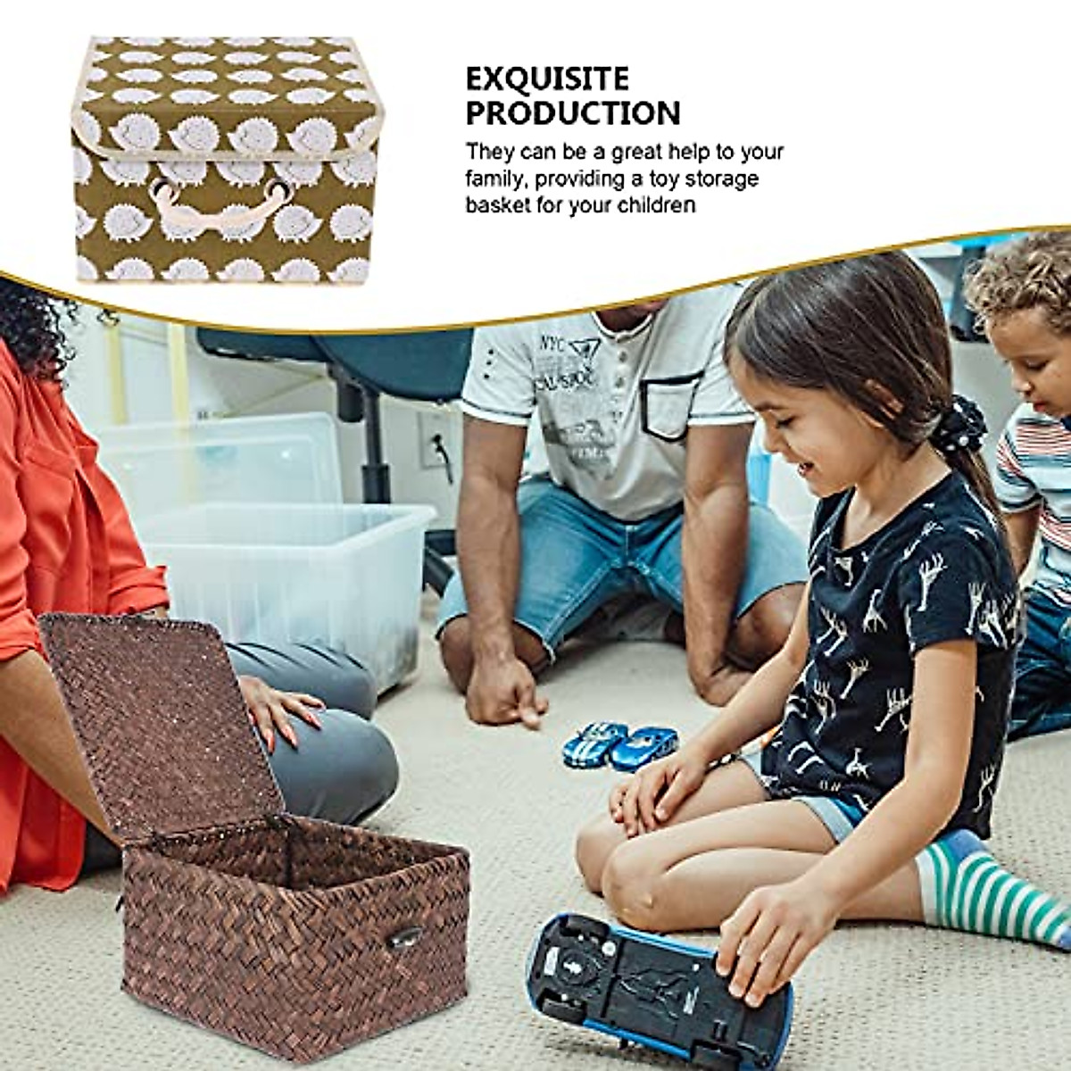 Cabilock Home Storage Basket 3 pieces Woven Basket Seagrass wicker basket with lid Decorative Storage Boxes With Lids Basket With Lid Rattan Storage Basket Rattan Storage Basket