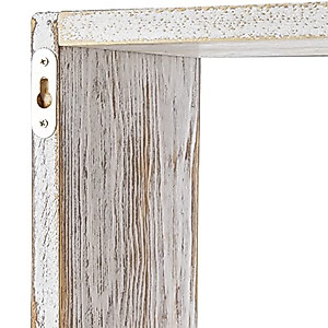 MyGift Whitewashed Solid Wood Wall Mounted Floating Shadow Box Style Kitchen Shelf, Rectangular Wooden Display Shelves and Spice Storage Rack