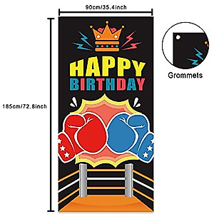 Boxing Happy Birthday Banner Backdrop Background Photo Booth Props Favors Supplies Kit Boxing Glove Boxing Match Sports Wrestle Fitness Theme Decor for Home Gym Boy Man 1st Birthday Party Decorations