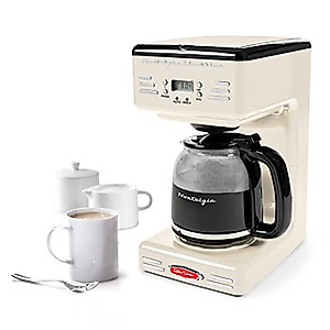 Nostalgia Retro 12-Cup Programmable Coffee Maker With LED Display, Automatic Shut-Off & Keep Warm, Pause-And-Serve Function, Cream