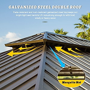 Domi Outdoor Hardtop Gazebo 12x16ft Metal Gazebos Backyard Pavilion Aluminum Roof Canopy with Mosquito Netting and Curtains for Patio,Garden,Lawn (Brown)