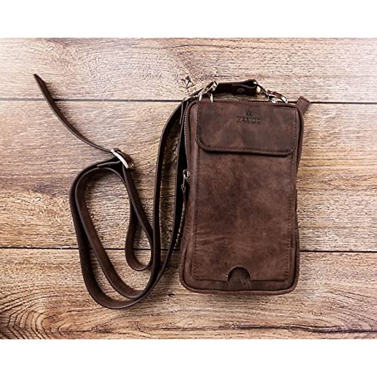 Venito Ferrara Premium Leather Unisex Crossbody Cell Phone Purse Crossover Sling Bag (Coffee Brown)