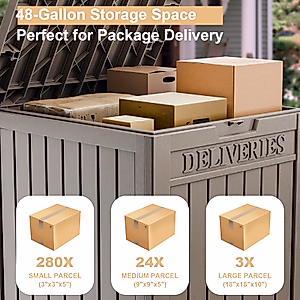 MAIUSCOLI 48 Gallon Resin Package Delivery Box - Rust & Moisture Resistant, Lockable, Waterproof Deck Box for Porches, Patios, Indoor & Outdoor Use (Gray, 48 Gallon)