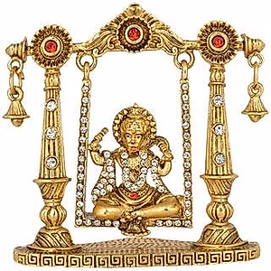SKYSHOPPINGHUB Metal Golde Plated Hanuman Idol Bajrang Bali on Jhula Car Dashboard Temple