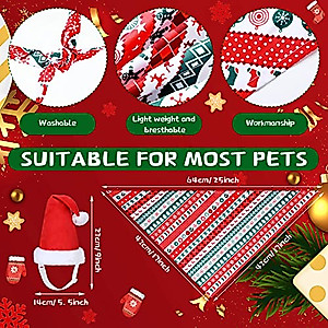 Christmas Dog Bandanas Hat Set 4 Pieces Christmas Dog Bandana Adjustable Pet Triangle Scarf and 2 Pieces Pet Santa Hat Dog Christmas Hat for Pets Dogs Cats Christmas Costumes (Vivid Patterns, Medium)