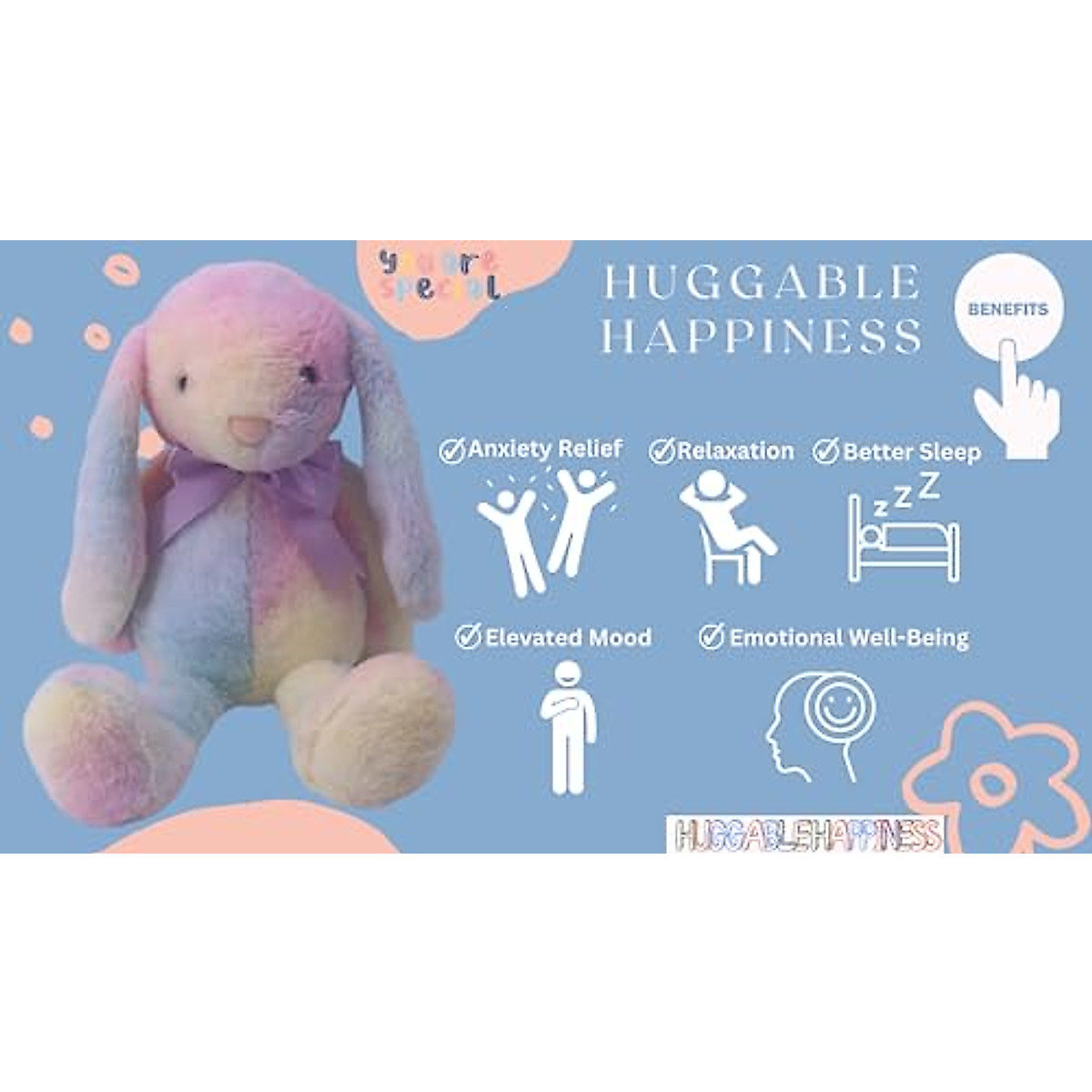 Huggable Happiness Weighted Stuffed Animals | Weighted Plush Toy for Anxiety, Calm and Comfort | Therapeutic Sensory Weighted Plushies Animal | Cute Stuffed Animals | 18in - 3lb