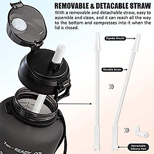 1 Gallon Water Bottle with Sleeve-128 oz BPA Free Large Leakproof Sport Plastic Motivational Water Bottle with Straw & Strap & Insulated Neoprene Holder Carrier Bag-Big Gym Water Jug for Women Men