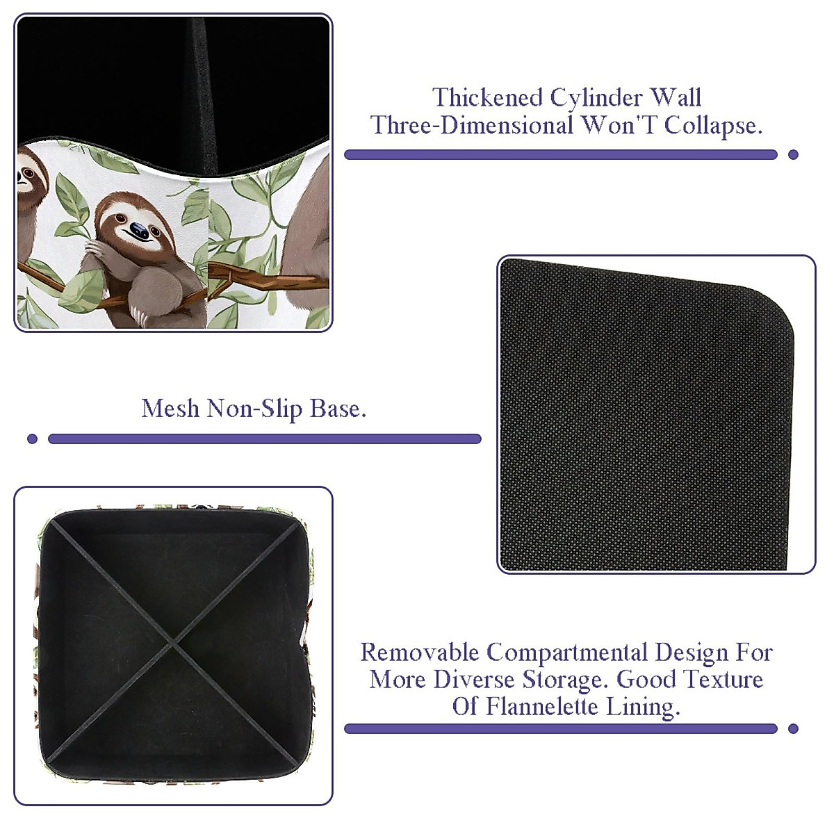 FVQL Faux Leather Pen Holder for Desk, Pencil Holder, 4 Compartment, Office Decor, animal sloth cartoon