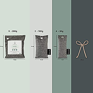 Adhara Sky 12 Pack Bamboo Charcoal Air Purifying Bag, Activated charcoal Bags Odor Absorber, Odor Eliminator for Home, Car, Office, Closet & House Deodorizer (6X200g,2X100g,4X50g,6 Hooks & Strings)