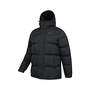 Mountain Warehouse Snow Mens Padded Jacket - Fleece Lined Hood Puffer Black Large