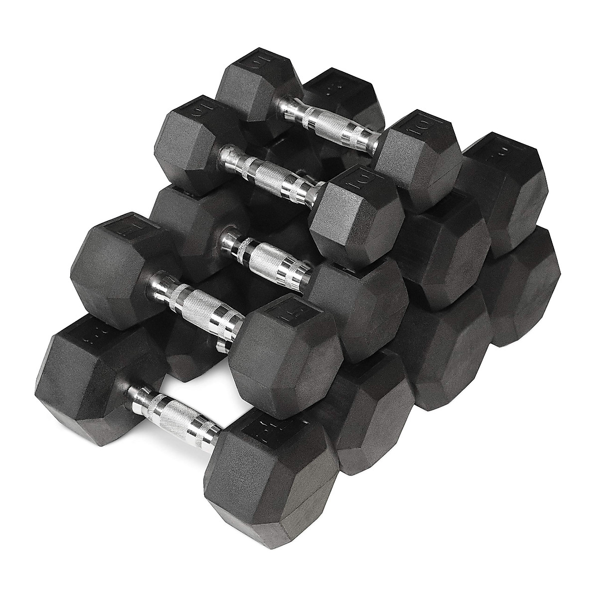 WF Athletic Supply Rubber Coated Hex Dumbbell Set Non-Slip Hex Shape for Muscle Toning, Strength Building, Weight Loss - Multiple Choices Available (d. 200LB Dumbbells Set with Two Tier Storage Rack)