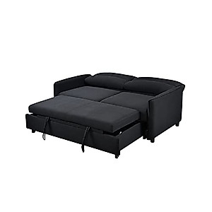 ERYE 3-in-1 Tufted Futon Loveseat Convertible Sleeper Bed W/Pull Out Sleep Daybed, Functional Reclining Backrest Love Seat Sofa & Couch for Living Room Sofabed, Queen, Black W/ 2 Pillows