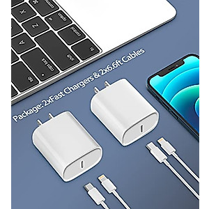 Fast Charger iPhone, [Apple MFi Certified] iPhone Charger USB C 20W Phone Chargers Block with 6.6FT Lightning Charging Cord for iPhone 14,14 Pro,14 Pro Max,13 Pro Max,12 Pro Max,Mini,11 Pro Max,iPad