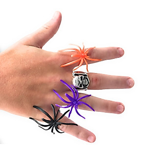 288 Bulk Halloween Spider Ring Assortment - Orange, Purple, Black, and Glow-in-the-Dark Creepy Crawly Party Favors, Treats, and Cupcake Toppers