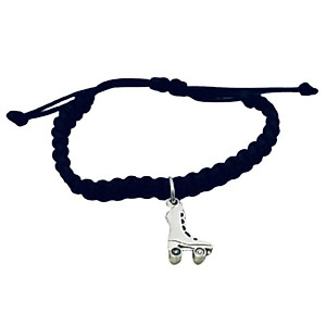 Roller Skating Bracelet, Roller Skating Jewelry, Adjustable Black Braided Roller Skate Charm Bracelet, Roller Derby Gifts For Women, Teens and Girls