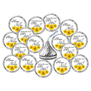 324 Sunflower Hugs and Kisses from The New Mr. & Mrs. Kisses Wedding Stickers, Floral Chocolate Drops Labels Stickers for Weddings, Bridal Shower Engagement Party, Party Favors for Kisses