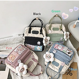 Tonecy Cute Mini Backpacks Kawaii, Japanese Anime Kawaii Backpack School Functional Travel Waterproof Bookbag Laptop Bag (Black,with flower ornament)