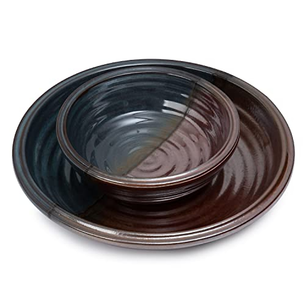 Pistachio Bowl, Double Dish Holder Bowl Pedestal and Sunflower Seed Nut Bowl with Shell Storage Chip and Dip Dipping Bowl, Veggies, Nuts, Guacamole, Cheese or Pita Tray - Party Platter 8"W & 2"H