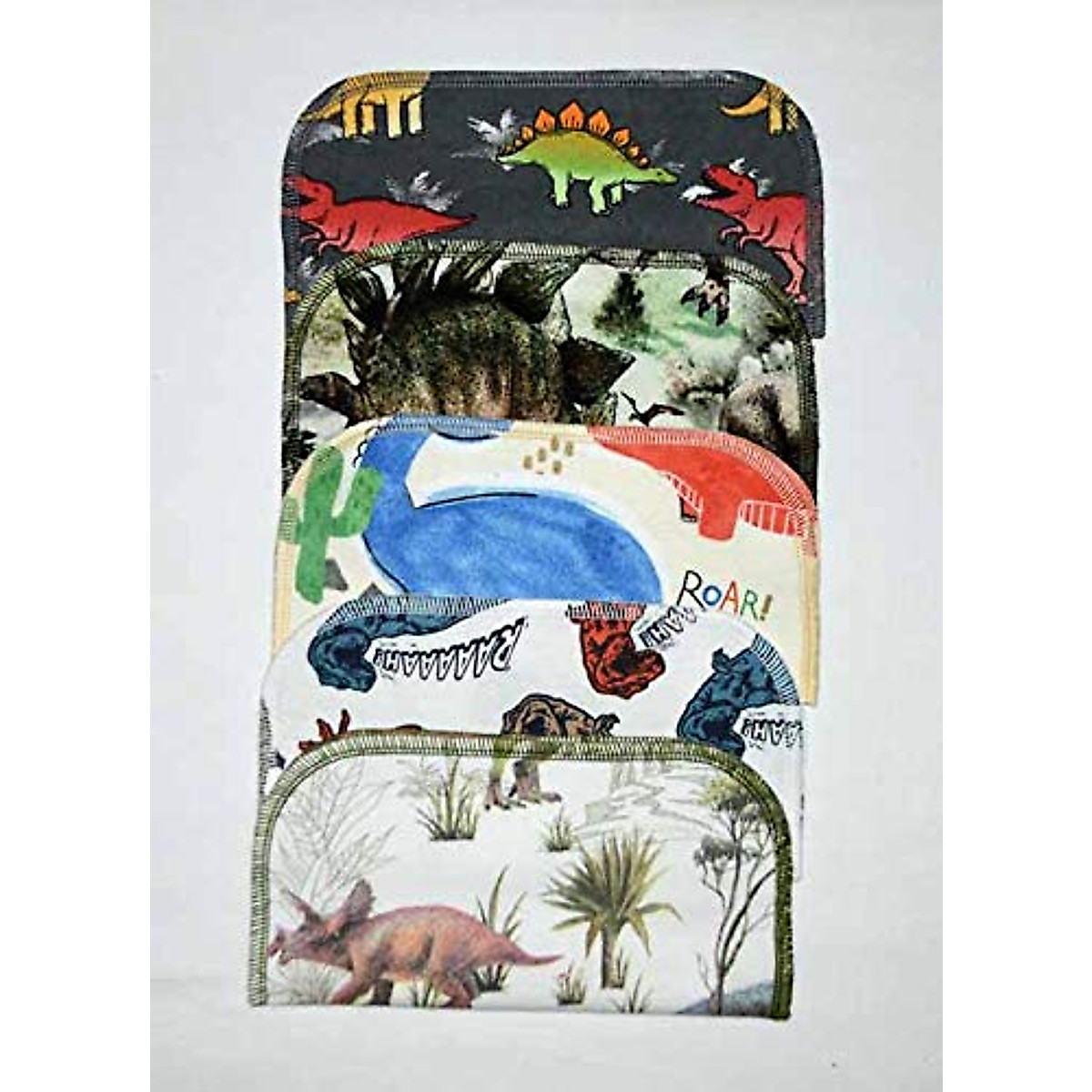 2 Ply Printed Flannel 8x8 Inches Set of 5 Dinosaurs