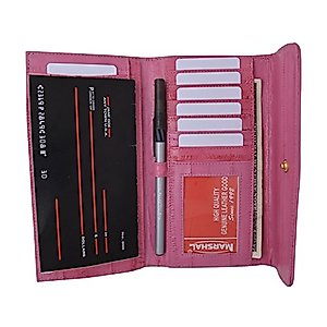 Womens Eel Skin Leather Deluxe Checkbook Wallet (Pink)