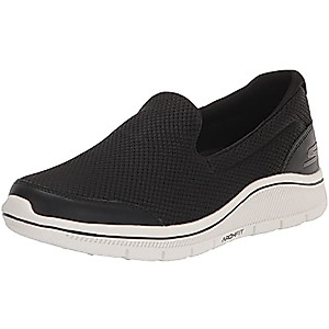 Skechers Women's Arch Walk Relaxed Fit Slip On Golf Shoe Sneaker, Black/White, 8.5