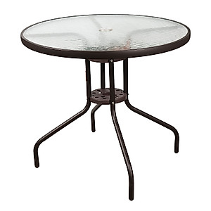 Garden Elements Outdoor Wave Glass Patio Dining Furniture Round Steel Table, Brown, 31.5"