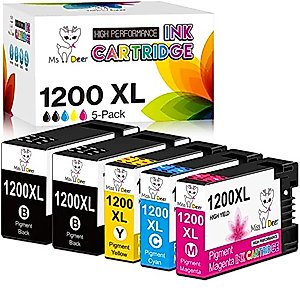 MS DEER Compatible Maxify 1200 Ink Cartridges Replacement for Canon 1200XL PGI-1200 XL PGI1200XL for Maxify MB2720 MB2320 MB2020 MB2120 MB2350 Printer (2 Black, 1 Cyan, 1 Magenta, 1 Yellow) 5-Pack