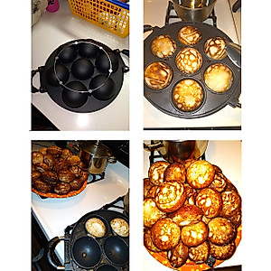 Heaunzy Japan large aperture takoyaki pan,cake mold baking pan,making masa (rice pancake),fry eggs,Poffertjes pan,Appam pan,Banh khot pan,Masa pan,cupcake pan,takoyaki maker,Nonstick,0.95kg(7 Hole)