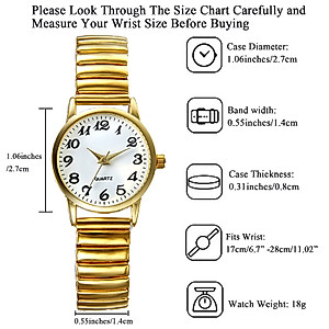 JewelryWe Women's Ultra Thin Easy Reader Watch with Elastic Strap, Golden/Silver Watch