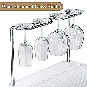 Dish Drying Rack - Expandable Dish Rack - Large Stainless Steel Dish Dryer Racks for Kitchen Counter with Wine Glass Holder, Cutlery Holder, White