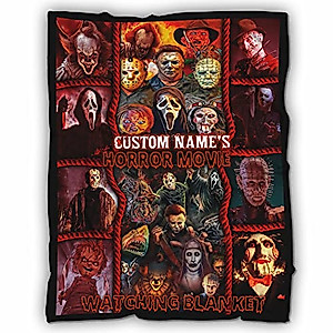 Mr.Jyotis This is My Horror Movie Watching Fleece Sherpa Blanket, Personalized Custom Names Horror Movie Watching Blanket V2
