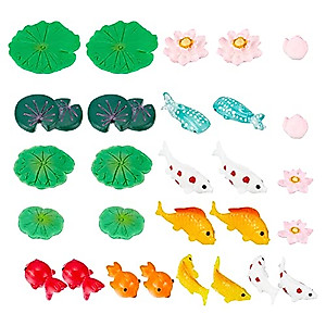 CHGCRAFT 28Pcs 14 Style Miniature Resin Water Lily Pads Aquarium Fish Tank Decoration Leaf-Realistic Artificial Floating Lotus Flowers for Terrariums Fairy Garden Pool Patio Pond Wedding Decor