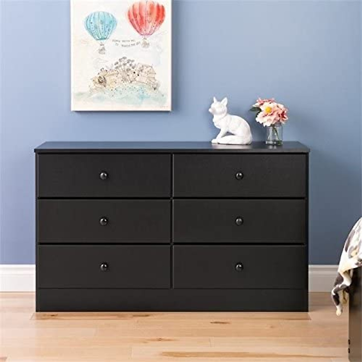 Prepac Astrid 6 Drawer Double Dresser For Bedroom, 16" D x 47.25" W x 28.25" H, Black