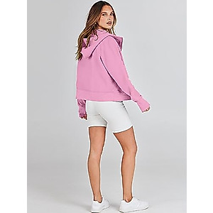 ANRABESS Women's Zip Up Cropped Hoodie Oversized Fall Sweatshirts Y2k Jacket Workout Crop Tops Rib Knitted Casual Long Sleeve Shirts Comfy Clothes A1015fense-M Pink