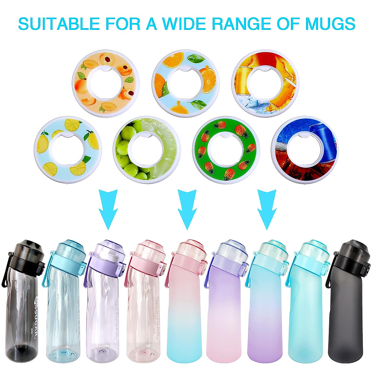 ECENUR 7 Flavor Pods for Air Water Bottle, Scent Rings Water Bottles Accessory, 0% Sugar 0% Calories Fruit Fragrance Pods for Daily Exercise Boost Drinking Water
