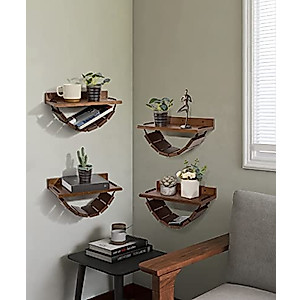 Sivapleso Floating Nightstand Set of 2, Wood Wall Mounted Nightstand Desk Bedside Tables Floating Shelves with Hammock Rustic Decor for Living Room, Bedroom, Kitchen, Office